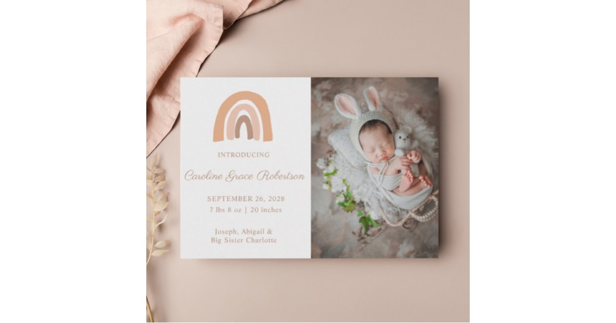 Boho Rainbow Birth Announcement New Baby Card | Zazzle