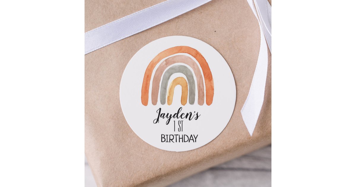 Boho Rainbow Birthday Classic Round Sticker | Zazzle