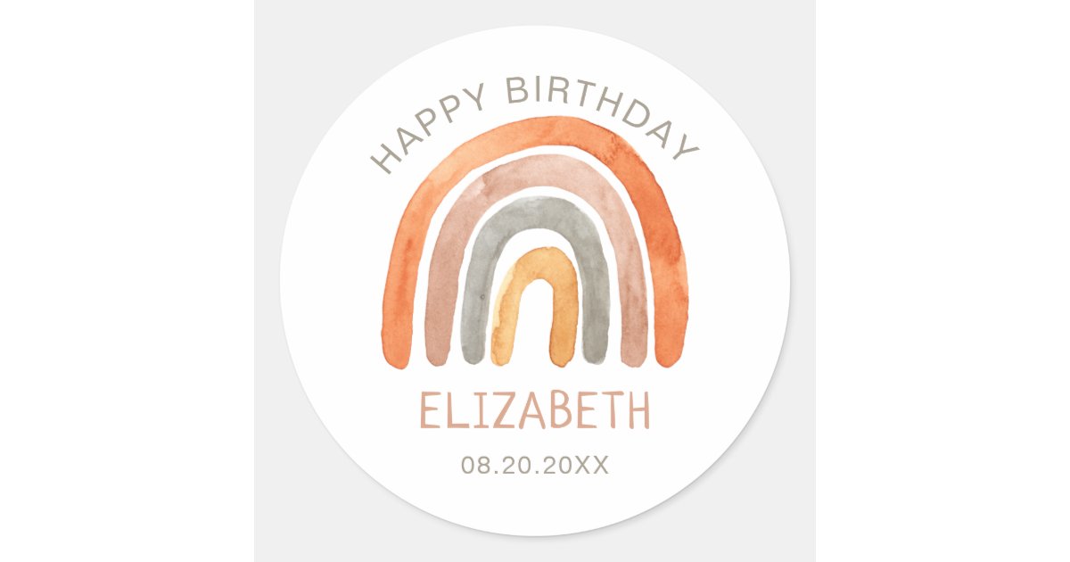 Boho Rainbow Birthday Classic Round Sticker | Zazzle