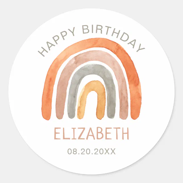 Boho Rainbow Birthday Classic Round Sticker | Zazzle