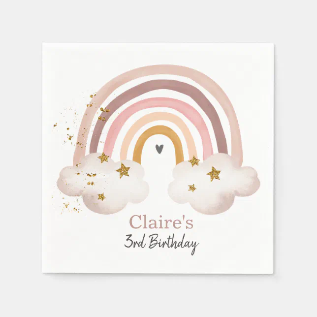 Boho Rainbow Birthday Napkins Rainbow Party Pastel | Zazzle