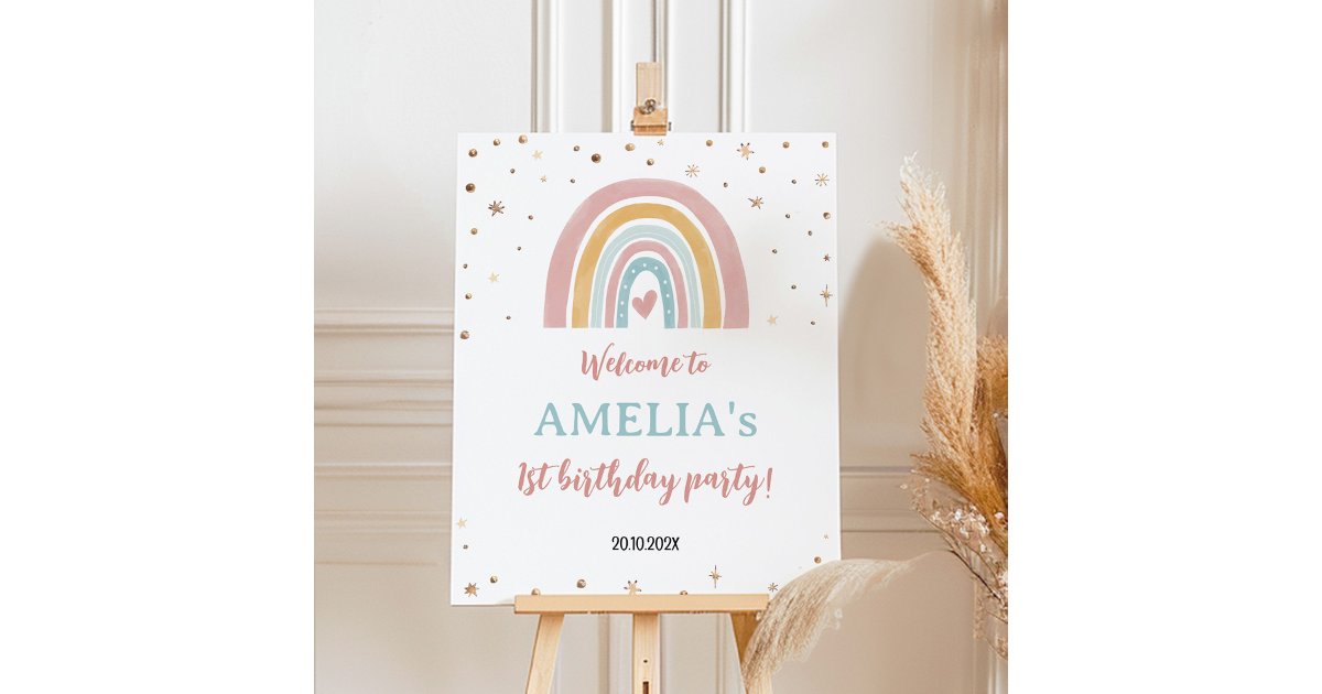 Boho Rainbow Birthday Party Welcome Sign | Zazzle