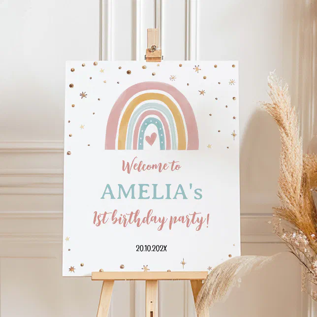 Boho Rainbow Birthday Party Welcome Sign | Zazzle