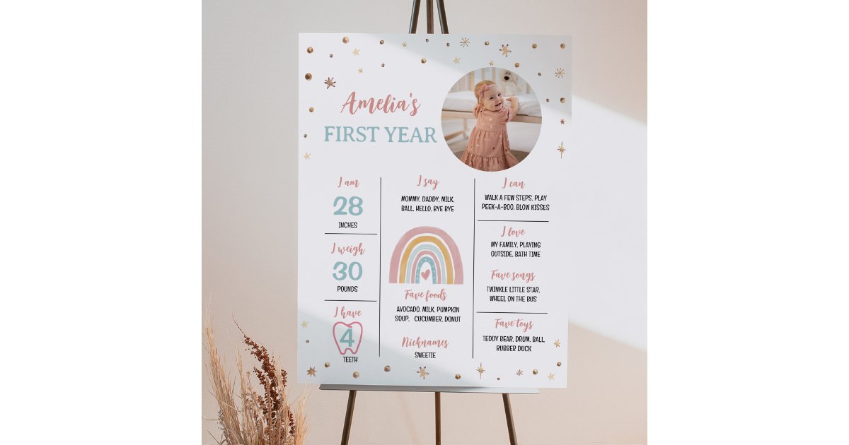 Boho Rainbow Birthday Photo Milestone Poster | Zazzle
