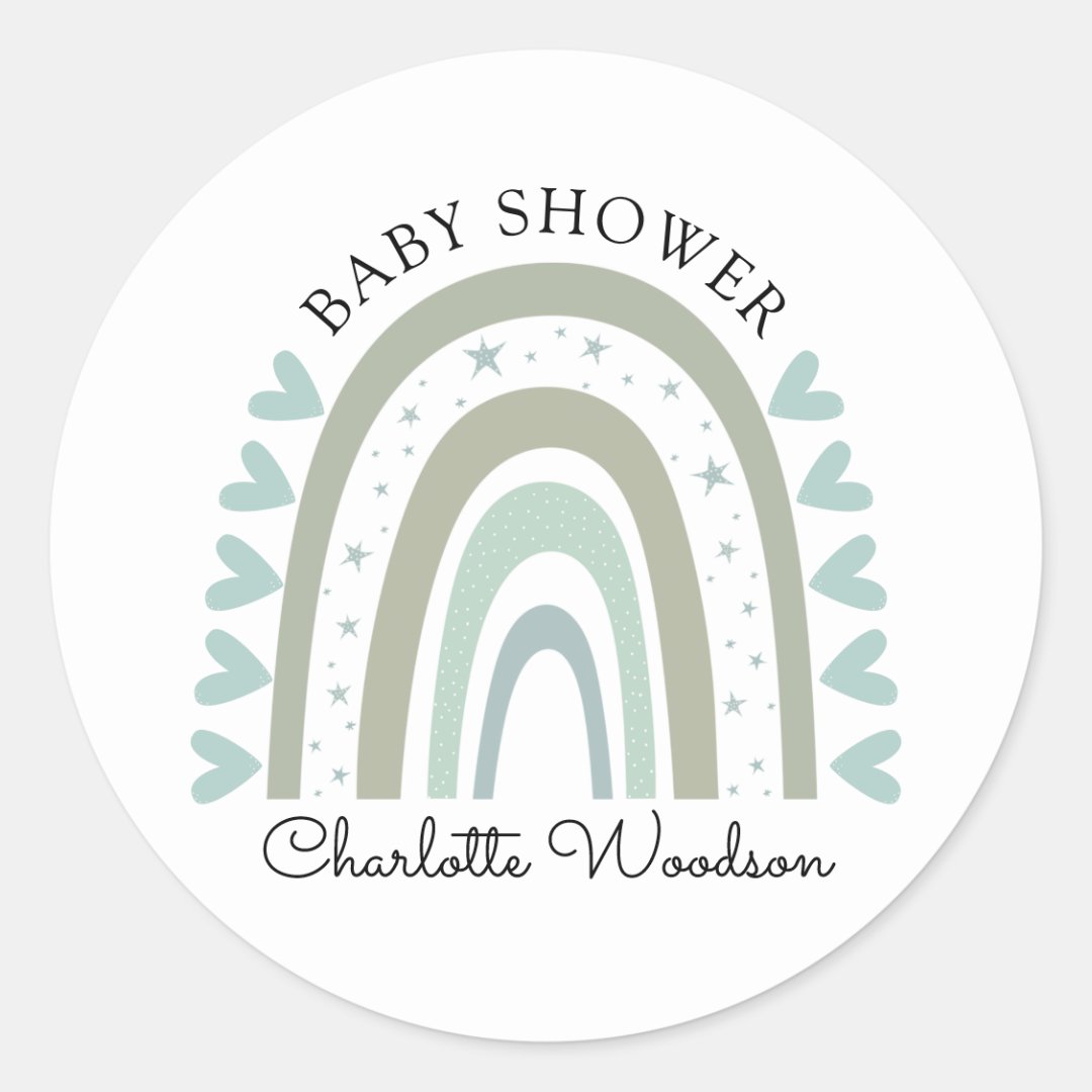 Boho Rainbow Blue Baby Boy Shower Sticker | Zazzle