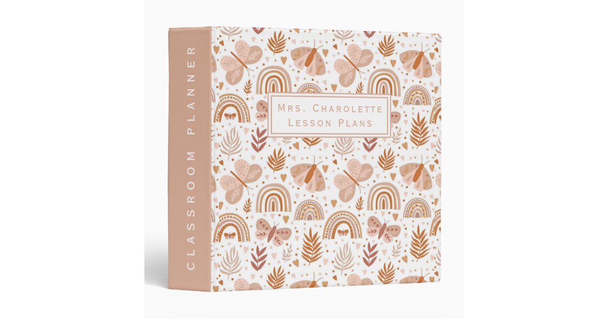 Boho Rainbow Butterflies Teacher Classroom Planner 3 Ring Binder | Zazzle