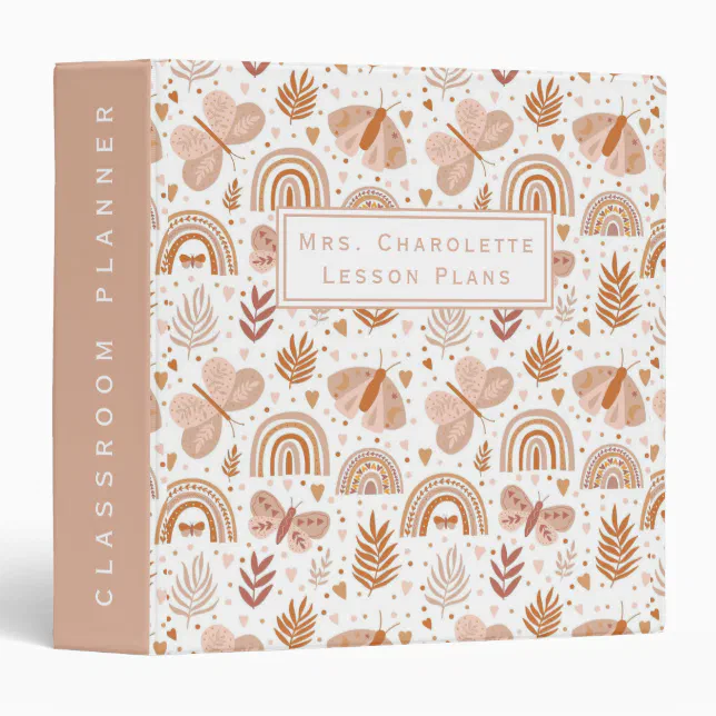 Boho Rainbow Butterflies Teacher Classroom Planner 3 Ring Binder | Zazzle