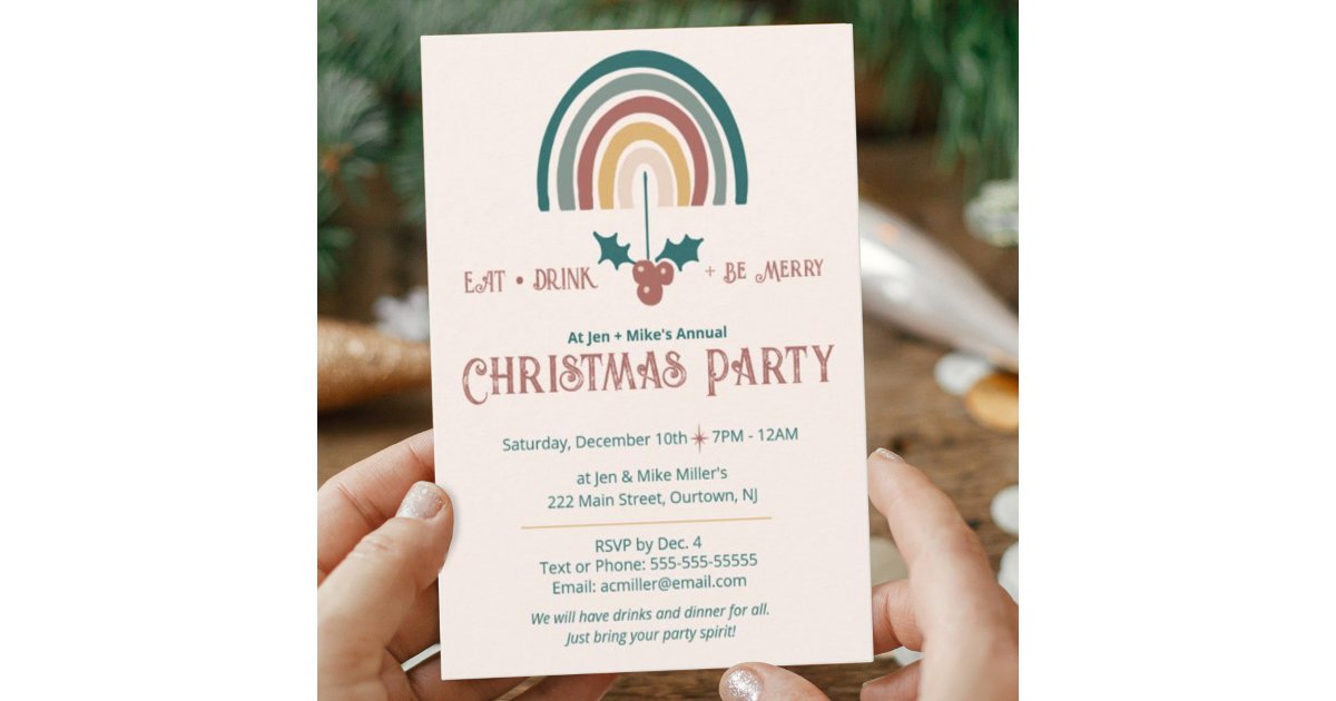 Boho Rainbow Christmas Party Invitation | Zazzle