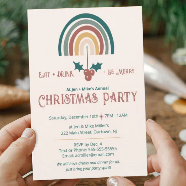 Boho Rainbow Christmas Party Invitation | Zazzle