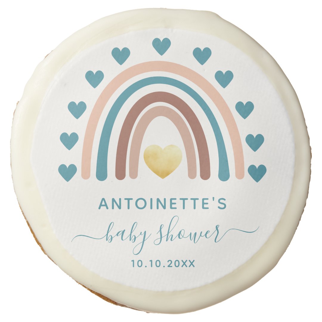 Boho Rainbow Custom Baby Shower Sugar Cookie | Zazzle