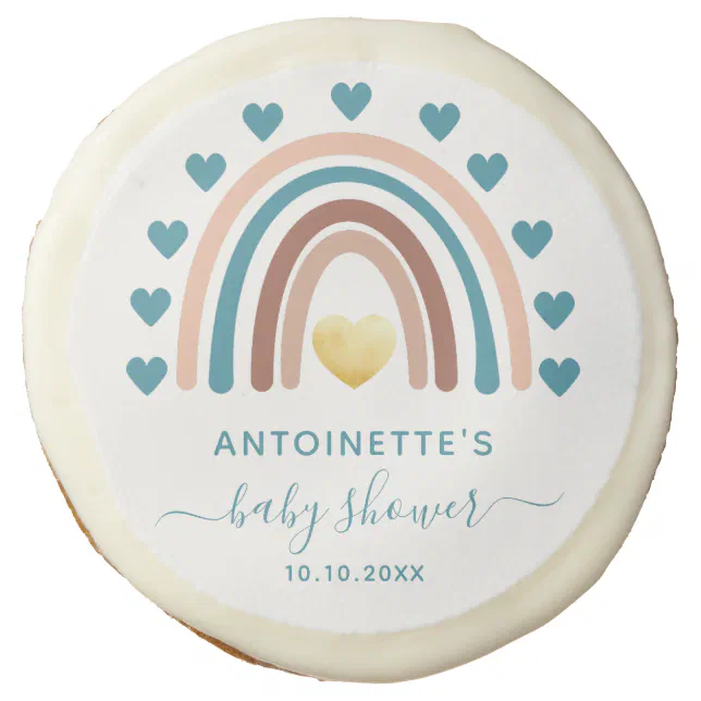 Boho Rainbow Custom Baby Shower Sugar Cookie | Zazzle