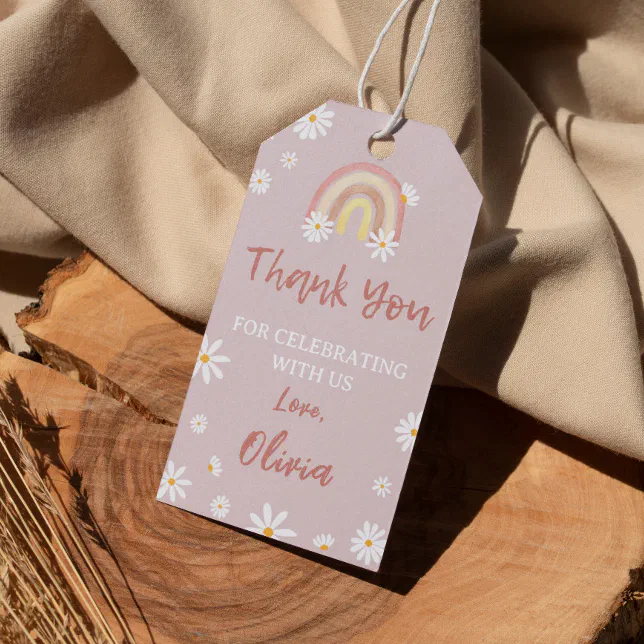 Boho Rainbow Daisy Birthday Thank You Tag | Zazzle