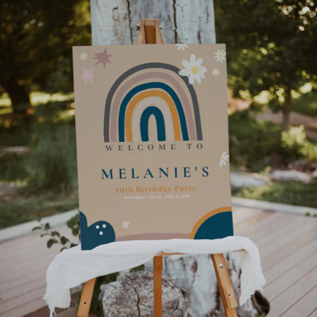 Boho Rainbow Daisy Birthday Welcome Sign | Zazzle
