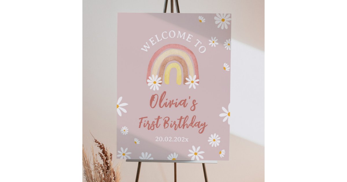 Boho Rainbow Daisy Welcome Sign | Zazzle