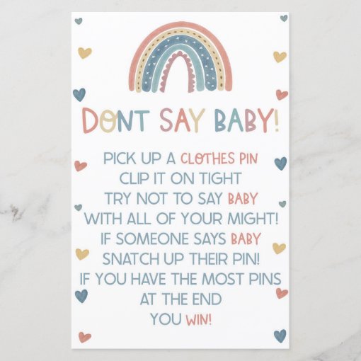 Boho Rainbow Don't Say Baby! Baby Shower Game | Zazzle