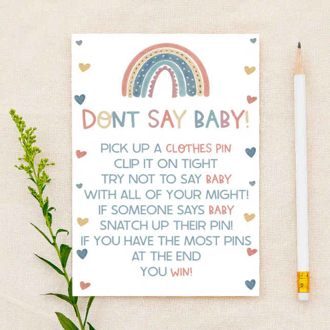 Boho Rainbow Don't Say Baby! Baby Shower Game | Zazzle