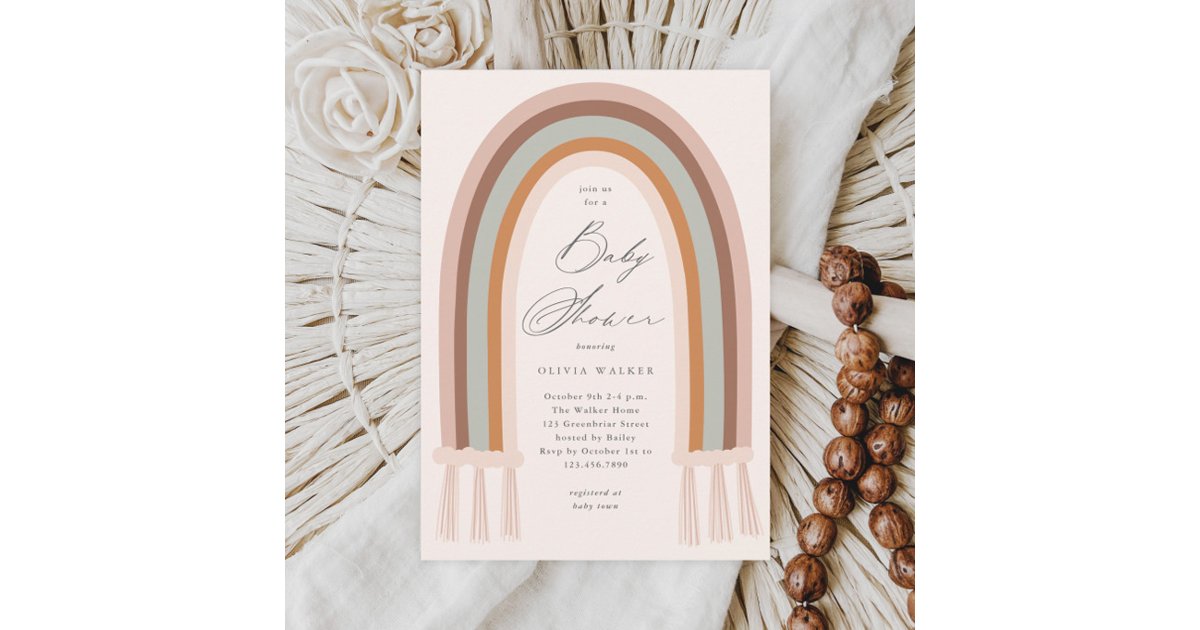 Boho Rainbow Earth Tone Baby Shower Invitation | Zazzle