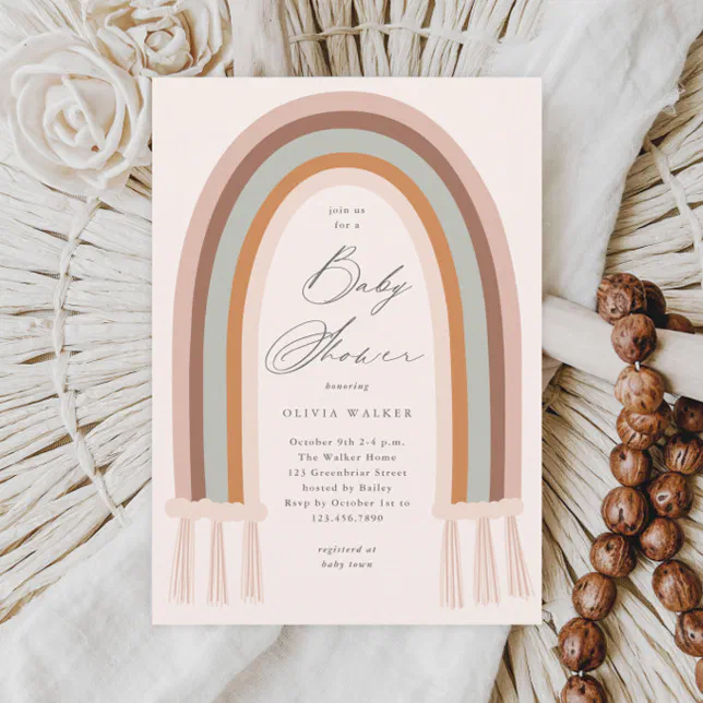 Boho Rainbow Earth Tone Baby Shower Invitation | Zazzle