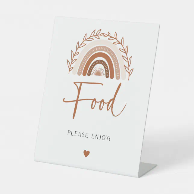 Boho Rainbow Food Sign, Terracotta Baby Shower Pedestal Sign | Zazzle