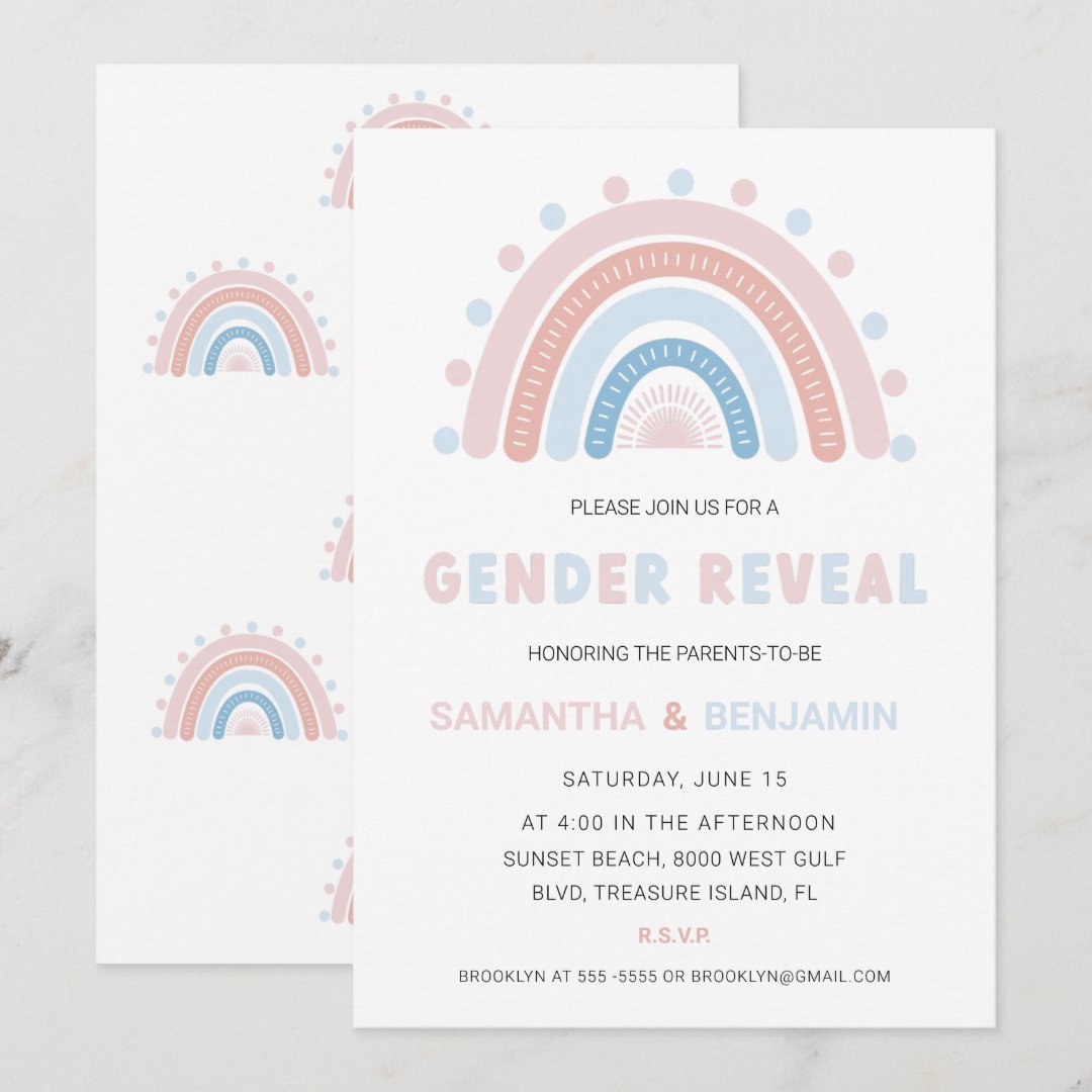 Boho Rainbow Gender Reveal Invitation, Blue & Pink Invitation | Zazzle