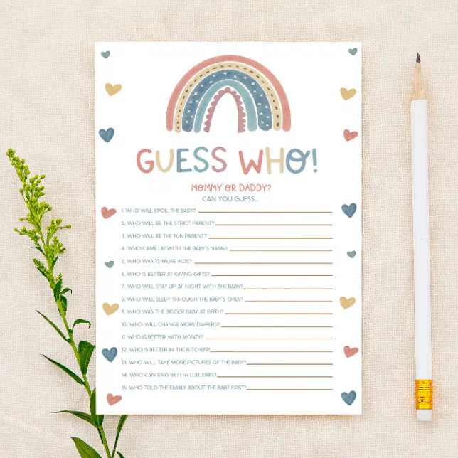 Boho Rainbow Guess Who! Baby Shower Game | Zazzle