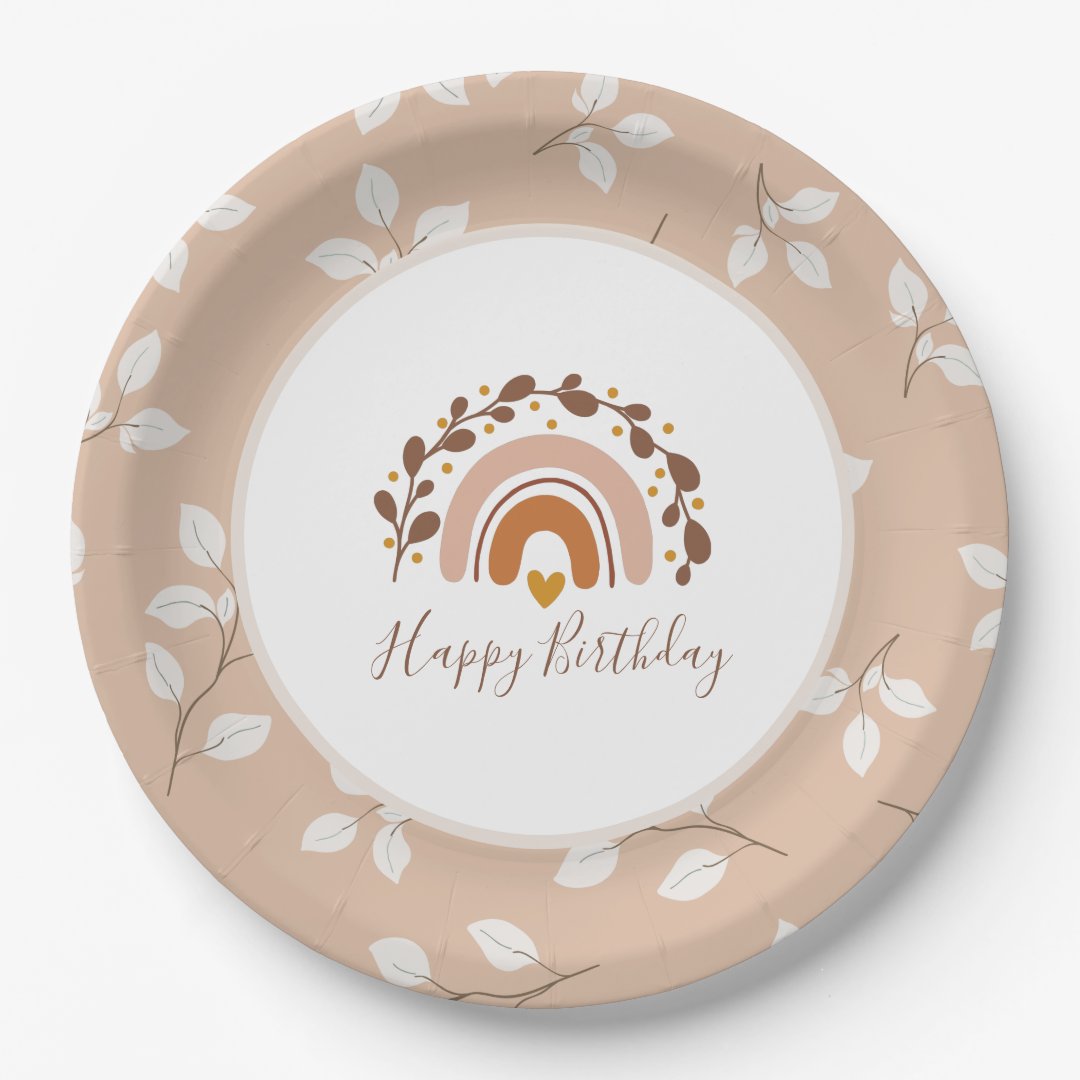 Boho Rainbow Happy Birthday Plates | Zazzle