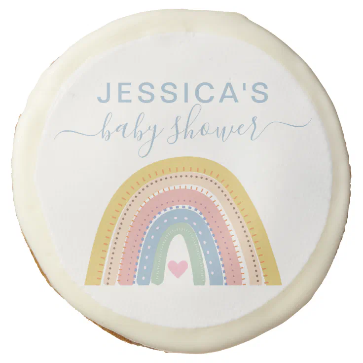 Boho Rainbow Heart Baby Shower Sugar Cookie | Zazzle