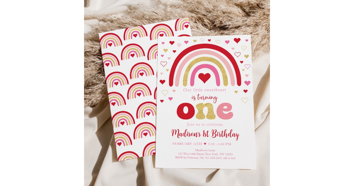Boho Rainbow Hearts Valentine Birthday Invitation | Zazzle