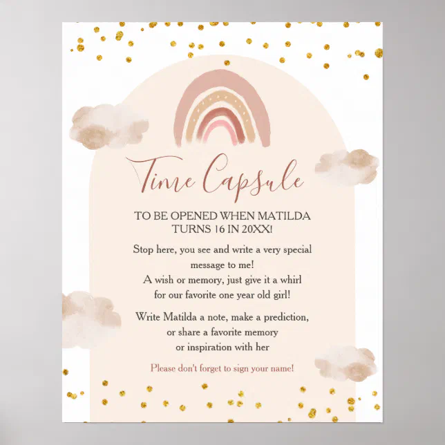 Boho Rainbow Isn't She Onederful Time Capsule Poster | Zazzle