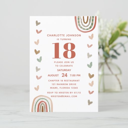 Boho Rainbow Modern 18th Birthday Party Invitation | Zazzle