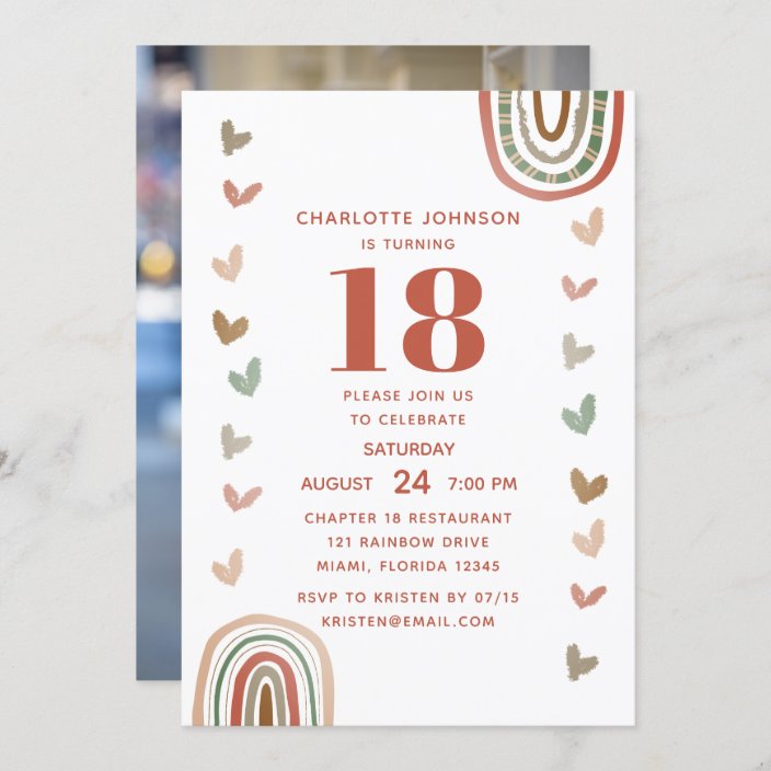 Boho Rainbow Modern 18th Birthday Party Invitation | Zazzle.com