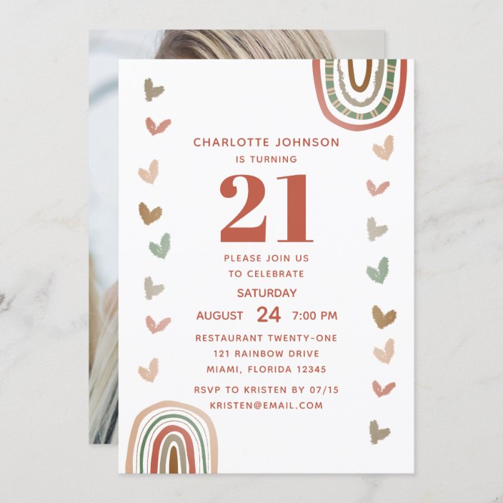 Boho Rainbow Modern 21st Birthday Party Invitation | Zazzle.com
