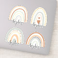 Boho rainbow name tag set of 4 sticker | Zazzle