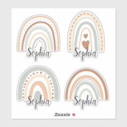 Boho rainbow name tag set of 4 sticker | Zazzle