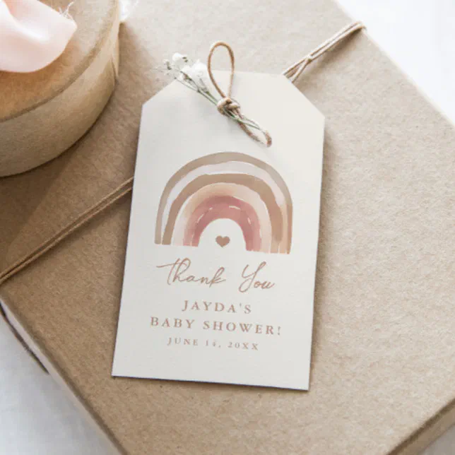 Boho Rainbow Neutral Baby Shower Thank You Favor Gift Tags | Zazzle