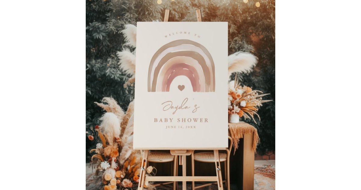 Boho Rainbow Neutral Baby Shower Welcome Foam Board | Zazzle