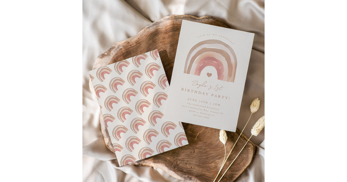 Boho Rainbow Neutral Kids Birthday Party Invitation | Zazzle