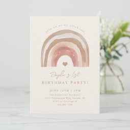 Boho Rainbow Neutral Kids Birthday Party Invitation | Zazzle