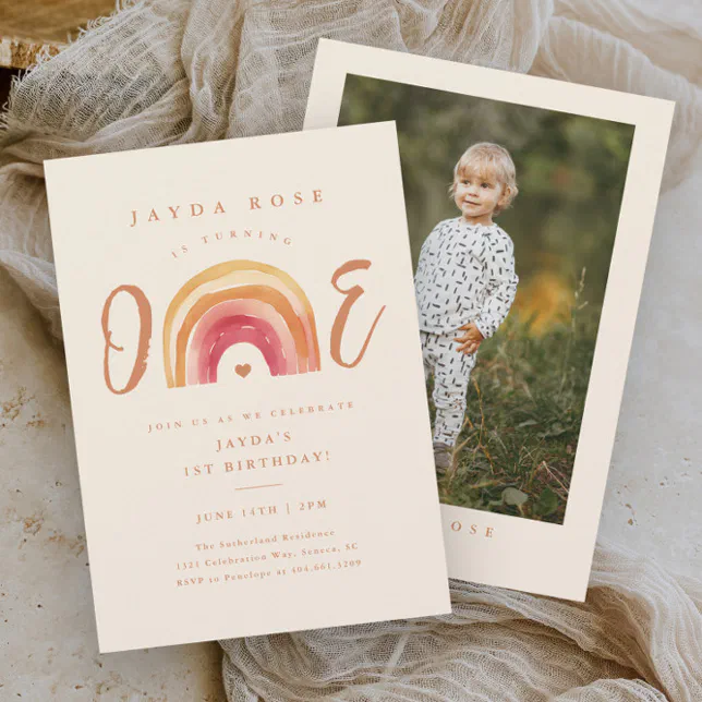 Boho Rainbow One First Birthday Invitation | Zazzle