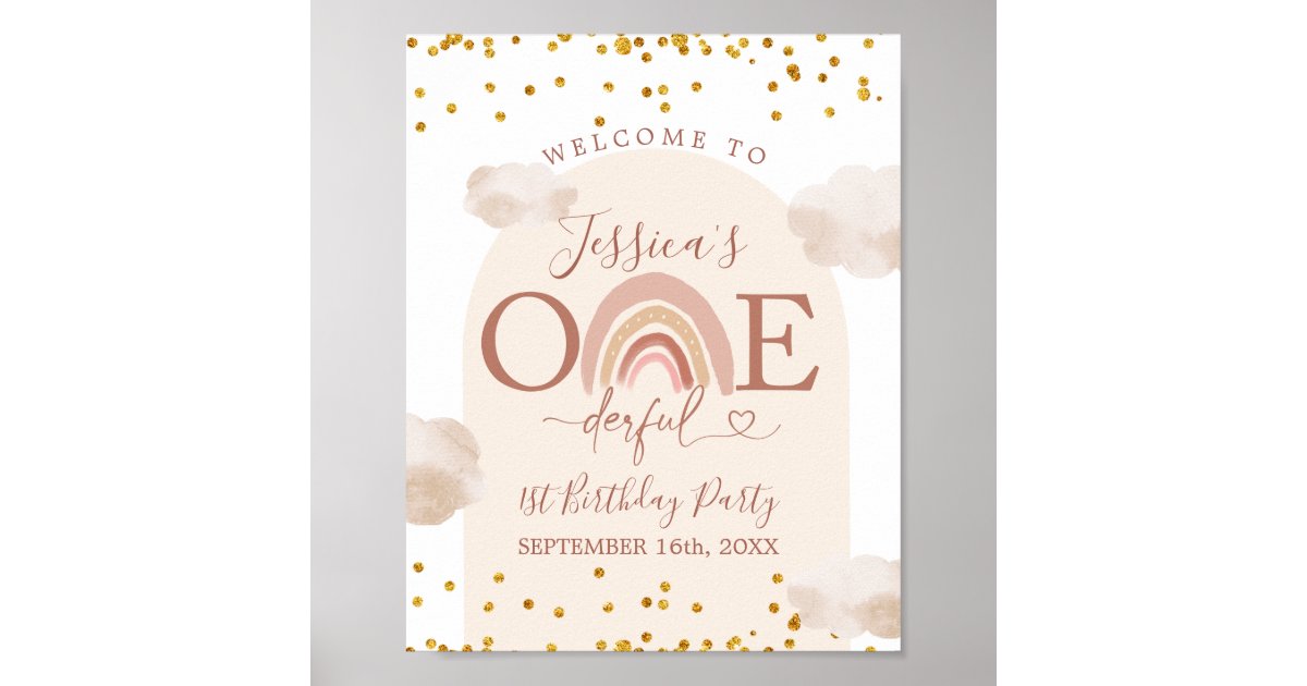 Boho Rainbow Onederful Birthday Welcome sign | Zazzle