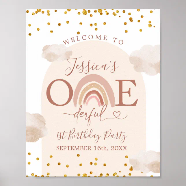 Boho Rainbow Onederful Birthday Welcome sign | Zazzle