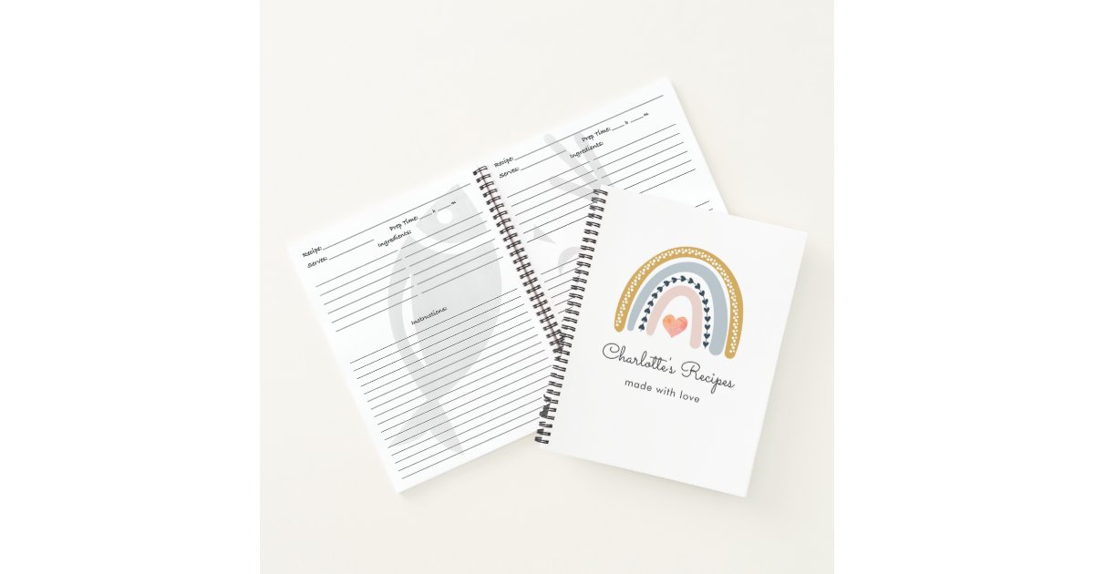 Boho Rainbow Personalized Recipe Notebook | Zazzle