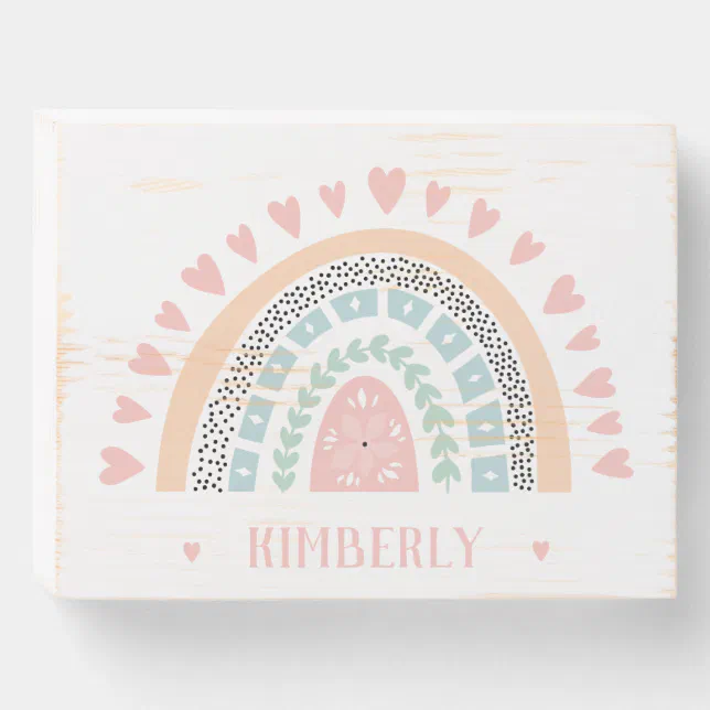 Boho Rainbow Personalized Wooden Box Sign | Zazzle