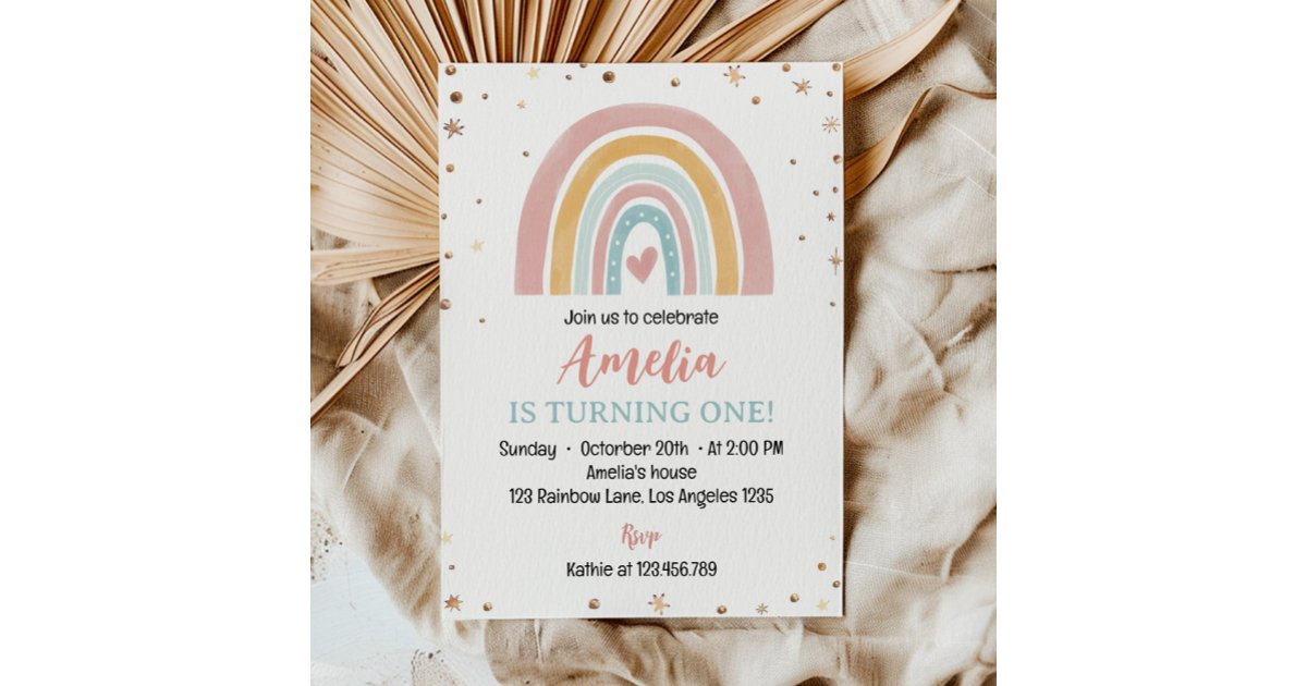Boho Rainbow Pink 1st Birthday Invitation | Zazzle