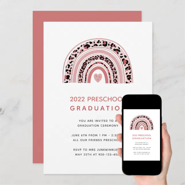Boho Rainbow Preschool Graduation Invitation | Zazzle