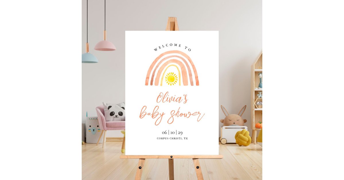Boho Rainbow Sun Baby Shower Welcome Sign | Zazzle