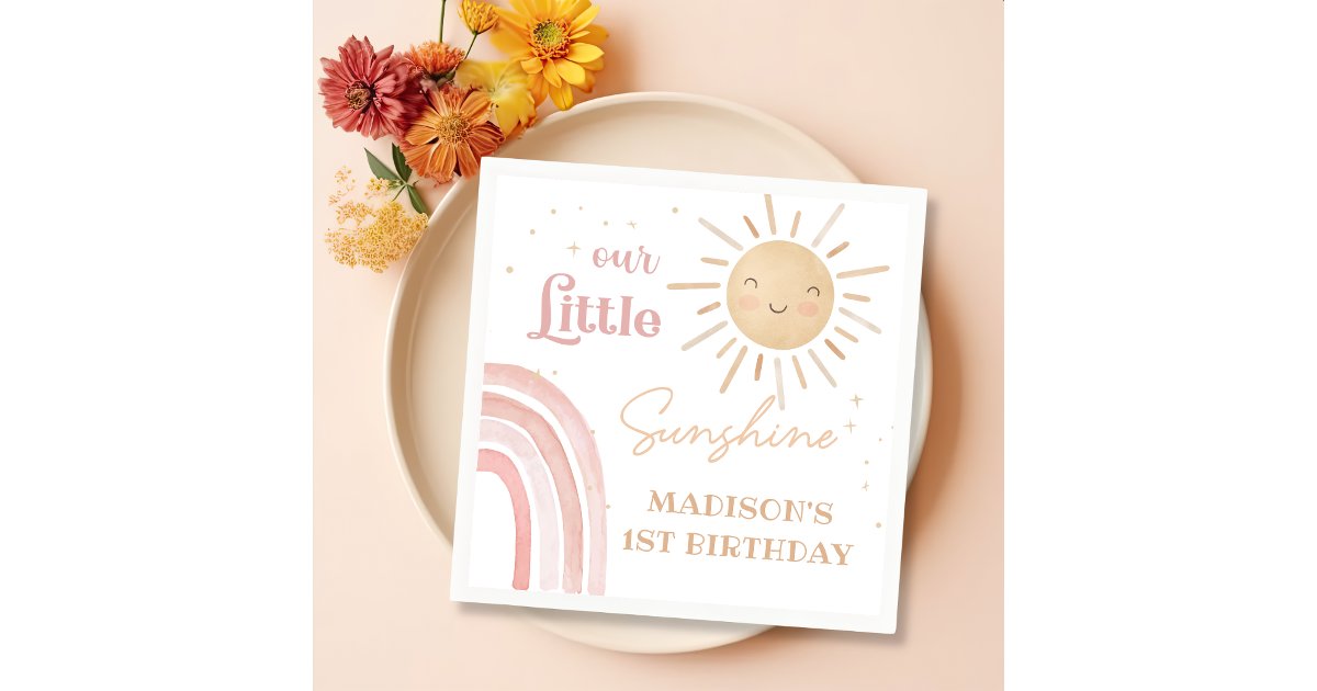 Boho Rainbow Sunshine Birthday Party Napkins | Zazzle