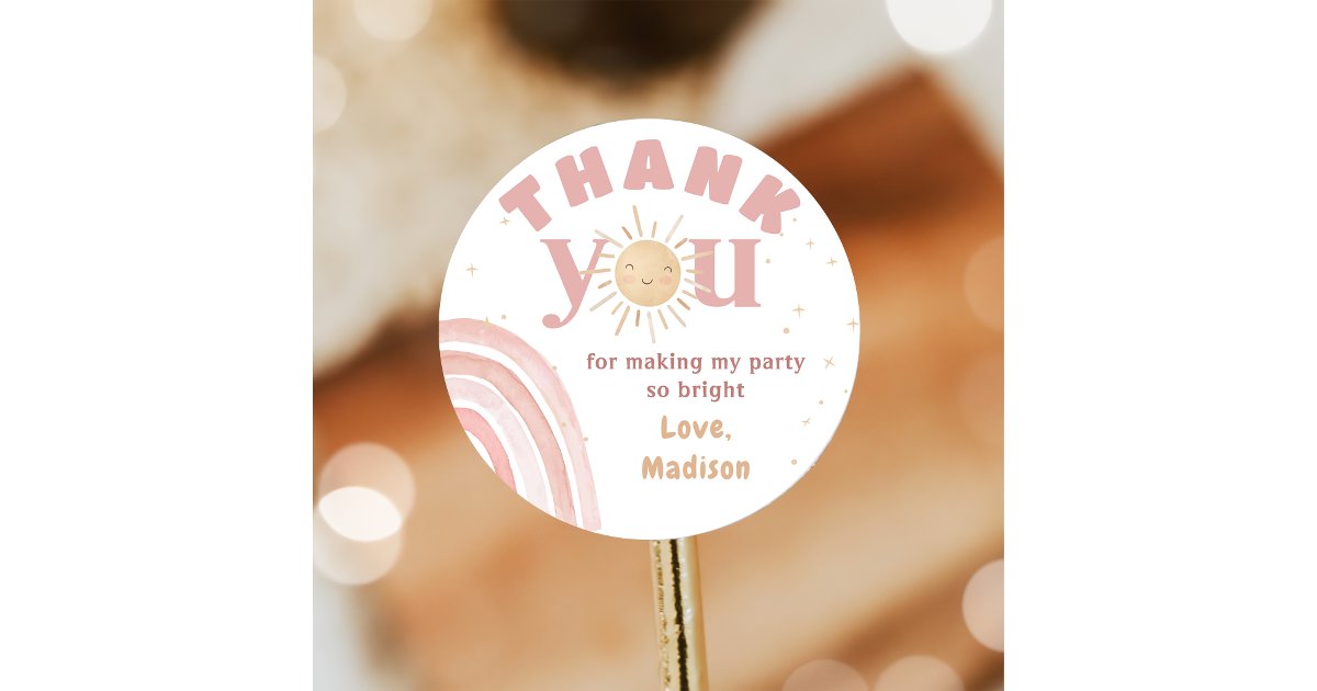 Boho Rainbow Sunshine Pink Birthday Sticker | Zazzle