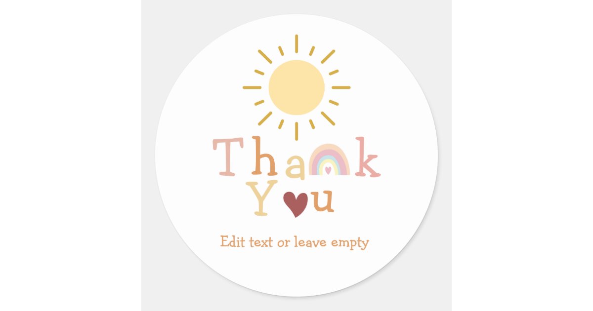 Boho Rainbow Sunshine Thank You Classic Round Sticker Zazzle