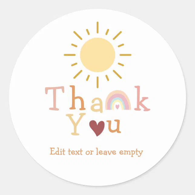 Boho Rainbow Sunshine Thank You Classic Round Sticker Zazzle